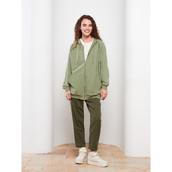 Kapüşonlu Düz Uzun Kollu Oversize Kadın Tunik