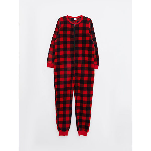 Bisiklet Yaka Ekose Uzun Kollu Polar Kız Çocuk Tulum