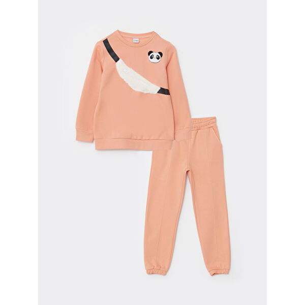 Bisiklet Yaka Baskılı Uzun Kollu Kız Çocuk Sweatshirt ve Eşofman Altı Bisiklet Yaka Baskılı Uzun Kollu Kız Çocuk Sweatshirt ve Eşofman Altı