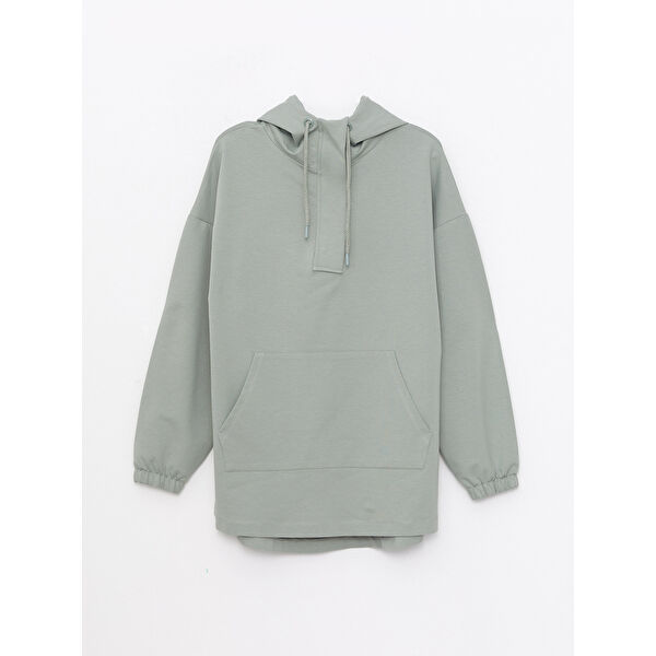 Kapüşonlu Düz Uzun Kollu Oversize Kadın Tunik