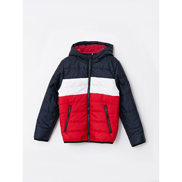 Kapüşonlu Renk Bloklu Erkek Çocuk Şişme Mont