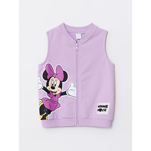 Bisiklet Yaka Minnie Mouse Baskılı Pamuklu Kız Bebek Yelek Bisiklet Yaka Minnie Mouse Baskılı Pamuklu Kız Bebek Yelek