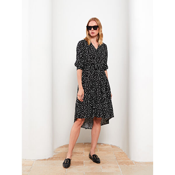 Gömlek Yaka Desenli Viskon Kadın Elbise