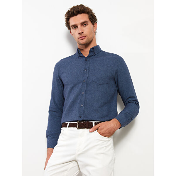 Regular Fit Uzun Kollu Armürlü Erkek Gömlek