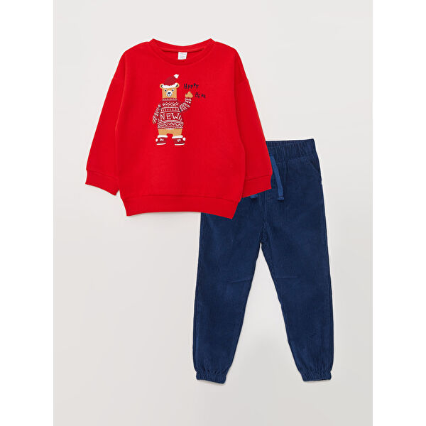 Bisiklet Yaka Uzun Kollu Yılbaşı Temalı Erkek Bebek 2'li Takım
