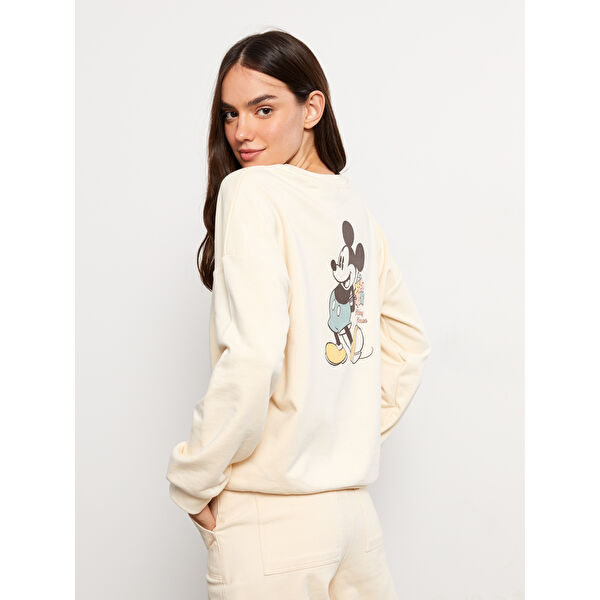 Bisiklet Yaka Mickey Mouse Baskılı Uzun Kollu Kadın Sweatshirt Anne Kız Kombini Bisiklet Yaka Mickey Mouse Baskılı Uzun Kollu Kadın Sweatshirt Anne Kız Kombini