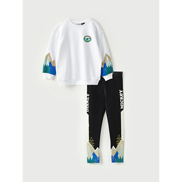 Bisiklet Yaka Mickey Mouse Baskılı Uzun Kollu Kız Çocuk Sweatshirt ve Tayt Bisiklet Yaka Mickey Mouse Baskılı Uzun Kollu Kız Çocuk Sweatshirt ve Tayt