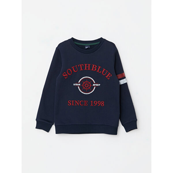 Bisiklet Yaka Nakışlı Uzun Kollu Erkek Çocuk Sweatshirt