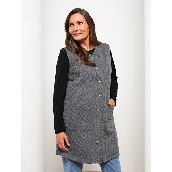 Bisiklet Yaka Kendinden Desenli Kadın Yelek