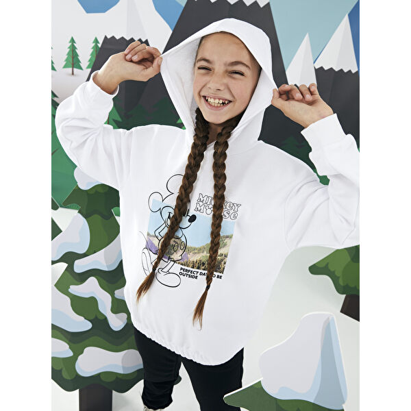Kapüşonlu Mickey Mouse Baskılı Uzun Kollu Kız Çocuk Sweatshirt Kapüşonlu Mickey Mouse Baskılı Uzun Kollu Kız Çocuk Sweatshirt