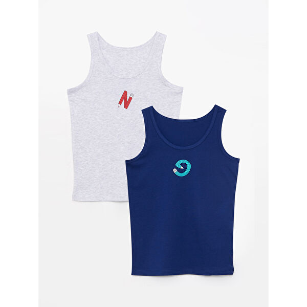 Bisiklet Yaka Baskılı Pamuklu Erkek Çocuk Atlet 2'li