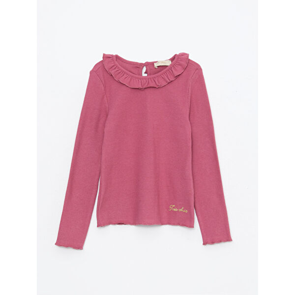 Bisiklet Yaka Nakışlı Uzun Kollu Kız Çocuk Tişört