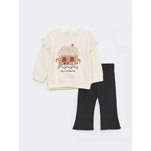 Bisiklet Yaka Uzun Kollu Kız Bebek Sweatshirt ve Tayt 2'li Takım Bisiklet Yaka Uzun Kollu Kız Bebek Sweatshirt ve Tayt 2'li Takım