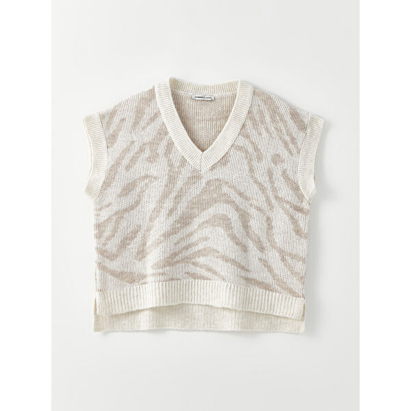 V Yaka Desenli Kadın  Triko Süveter