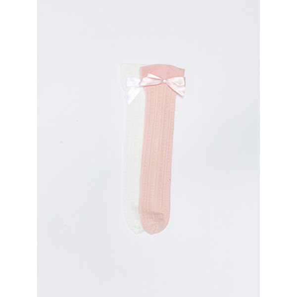 Fiyonk Detaylı Kız Çocuk Diz Altı Çorap 2'li