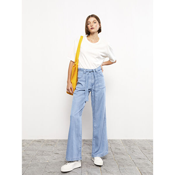 Yüksek Bel Wideleg Düz Kadın Jean Pantolon