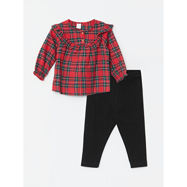 Bisiklet Yaka Uzun Kollu Ekose Desenli Kız Bebek Bluz ve Tayt 2'li Takım Bisiklet Yaka Uzun Kollu Ekose Desenli Kız Bebek Bluz ve Tayt 2'li Takım