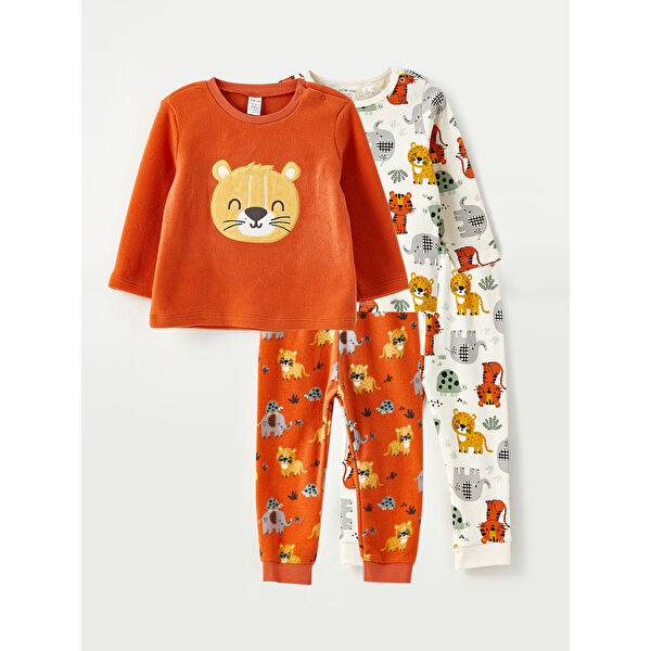 Bisiklet Yaka Uzun Kollu Baskılı Erkek Bebek Pijama Takımı 4'lü