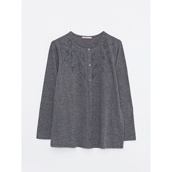 Bisiklet Yaka Taş Baskılı Uzun Kollu Kadın Bluz