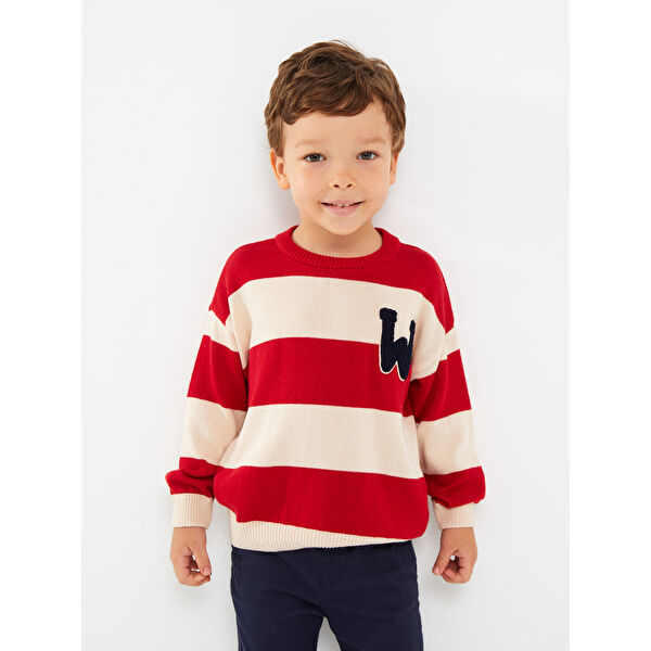 Bisiklet Yaka Uzun Kollu Çizgili Erkek Bebek Triko Kazak