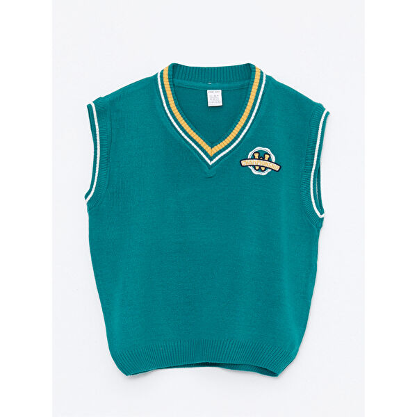 V Yaka Nakış Detaylı Erkek Bebek Triko Süveter