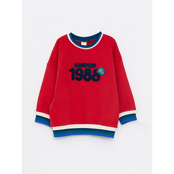 Bisiklet Yaka Uzun Kollu Nakış Detaylı Erkek Bebek Sweatshirt