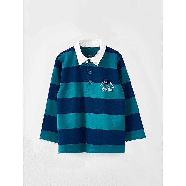 Polo Yaka Uzun Kollu Çizgili Erkek Bebek Tişört