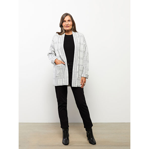 Şal Yaka Desenli Uzun Kollu Triko Kadın Hırka