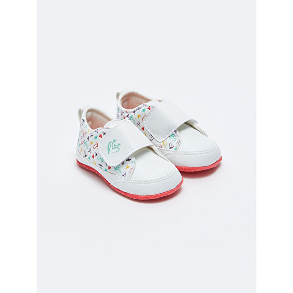 Deri Görünümlü Baskılı Cırt Cırtlı Kız Bebek Yürüme Öncesi Ayakkabı