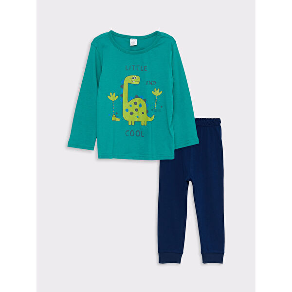 Bisiklet Yaka Uzun Kollu Baskılı Erkek Bebek Pijama Takımı 2'li