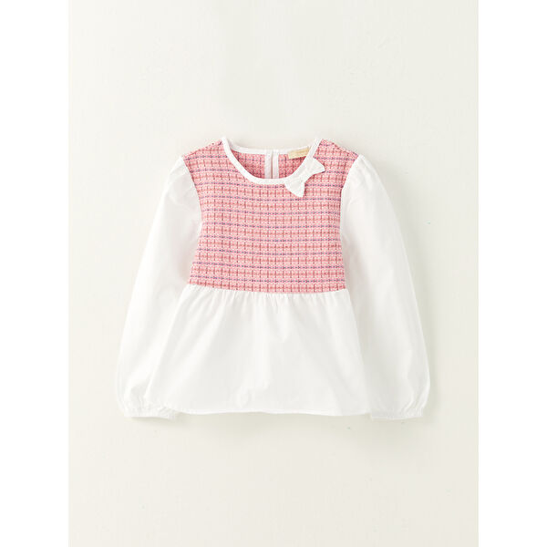 Bisiklet Yaka Desenli Uzun Kollu Poplin Kız Çocuk Bluz Bisiklet Yaka Desenli Uzun Kollu Poplin Kız Çocuk Bluz