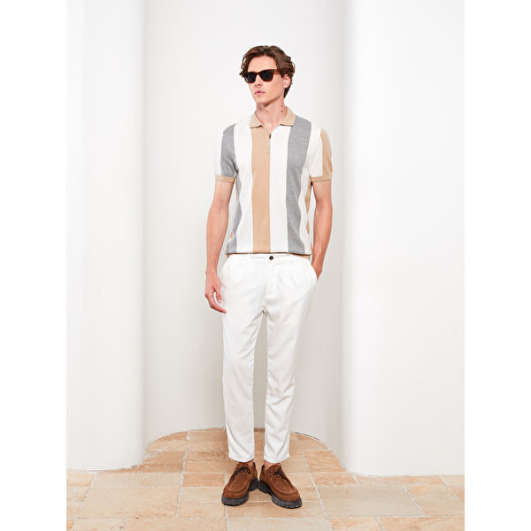 Polo Yaka Kısa Kollu Renk Bloklu Erkek Triko Kazak