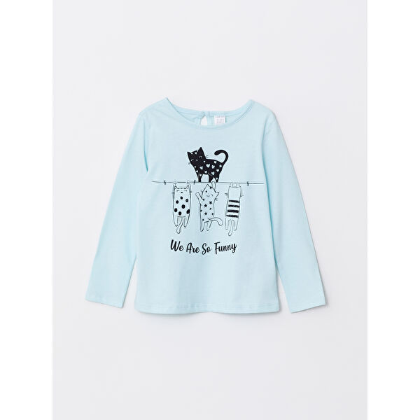 Bisiklet Yaka Uzun Kollu Baskılı Kız Bebek Tişört