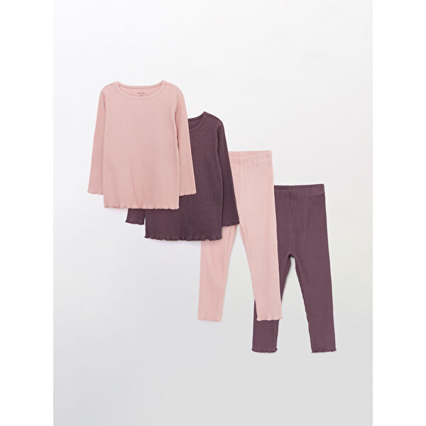 Bisiklet Yaka Uzun Kollu Pamuklu Kız Bebek Pijama Takım 4'lü