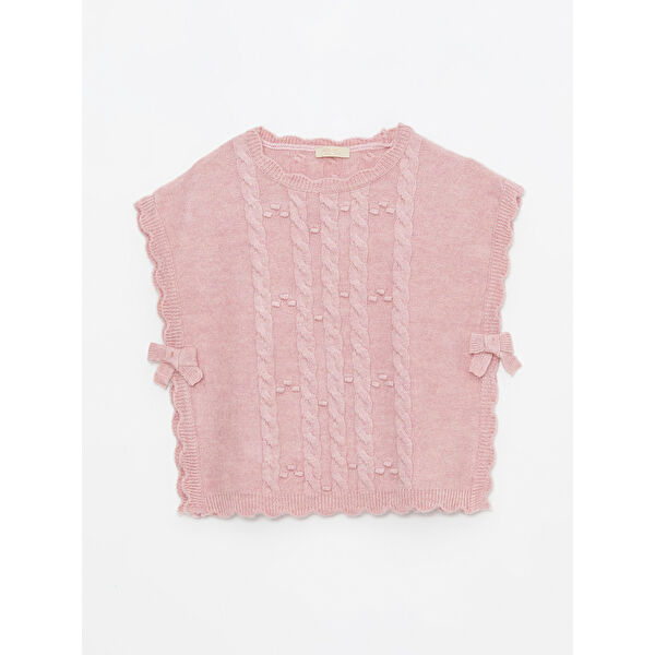 Bisiklet Yaka Saç Örgüsü Desenli Kız Çocuk Triko Süveter