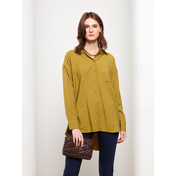 Önden Düğme Kapamalı Düz Uzun Kollu Oversize Kadın Gömlek Önden Düğme Kapamalı Düz Uzun Kollu Oversize Kadın Gömlek