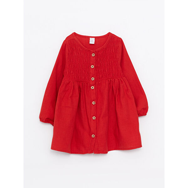 Bisiklet Yaka Uzun Kollu Basic Kız Bebek Elbise