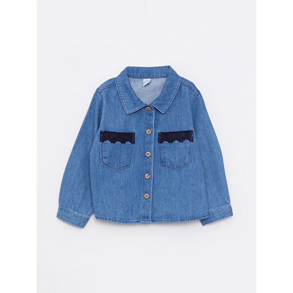 Polo Yaka Uzun Kollu Pamuklu Kız Bebek Jean Ceket Polo Yaka Uzun Kollu Pamuklu Kız Bebek Jean Ceket