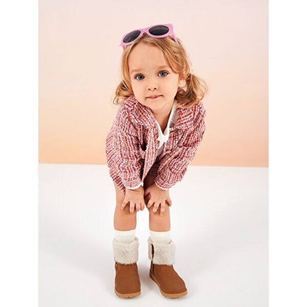 Polo Yaka Uzun Kollu Desenli Kız Bebek Ceket