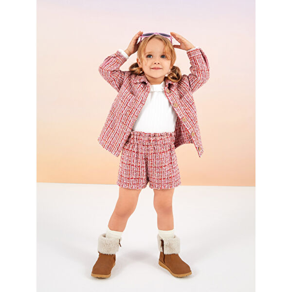 Beli Lastikli Desenli Kız Bebek Şort ve Külotlu Çorap Takım 2'li