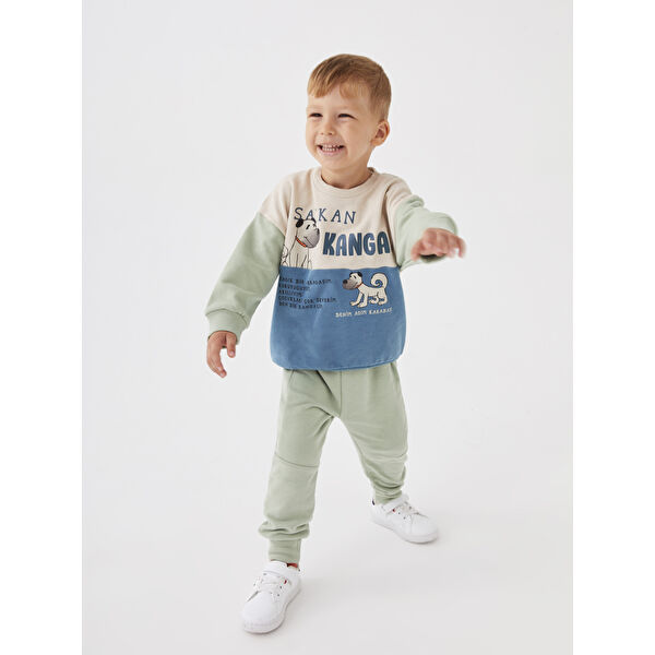 Bisiklet Yaka Uzun Kollu Baskılı Organik Pamuklu Erkek Bebek Sweatshirt ve Jogger Eşofman Alt 2'li Takım Bisiklet Yaka Uzun Kollu Baskılı Organik Pamuklu Erkek Bebek Sweatshirt ve Jogger Eşofman Alt 2'li Takım