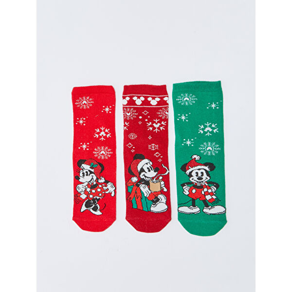 Minnie Mouse Desenli Yılbaşı Temalı Kız Çocuk Soket Çorap 3'lü Minnie Mouse Desenli Yılbaşı Temalı Kız Çocuk Soket Çorap 3'lü