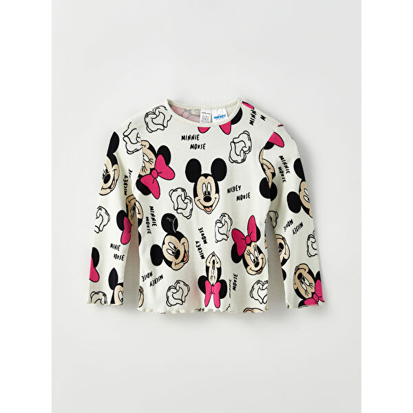 Bisiklet Yaka Uzun Kollu Disney Baskılı Kız Bebek Tişört Bisiklet Yaka Uzun Kollu Disney Baskılı Kız Bebek Tişört