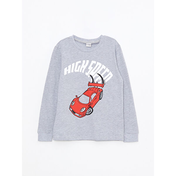 Bisiklet Yaka Baskılı Uzun Kollu Erkek Çocuk Tişört