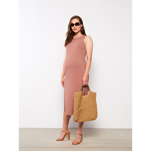 Bisiklet Yaka Düz Kolsuz Krinkle Hamile Elbise Bisiklet Yaka Düz Kolsuz Krinkle Hamile Elbise