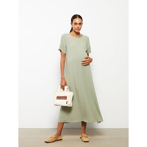 Bisiklet Yaka Düz Kısa Kollu Krinkle Hamile Elbise Bisiklet Yaka Düz Kısa Kollu Krinkle Hamile Elbise