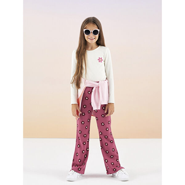 Beli Lastikli Desenli Kız Çocuk Uzun Tayt