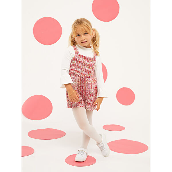 Kare Yaka Desenli Kız Bebek Tulum ve Külotlu Çorap 2'li Kare Yaka Desenli Kız Bebek Tulum ve Külotlu Çorap 2'li