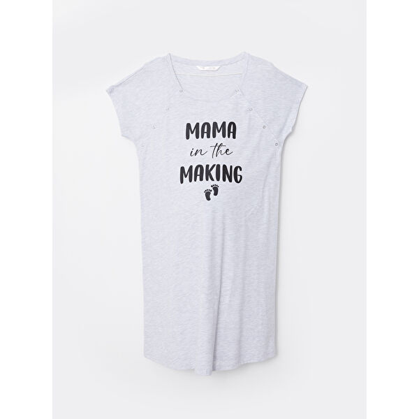 Bisiklet Yaka Baskılı Kısa Kollu Hamile Gecelik Bisiklet Yaka Baskılı Kısa Kollu Hamile Gecelik