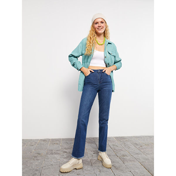 Yüksek Bel Straight Kadın Jean Pantolon